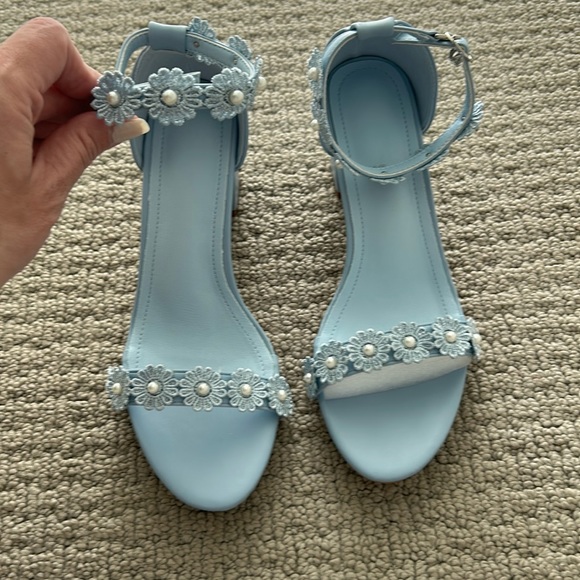 SHEIN | Shoes | New Light Blue Floral With Pearl Heels | Poshmark